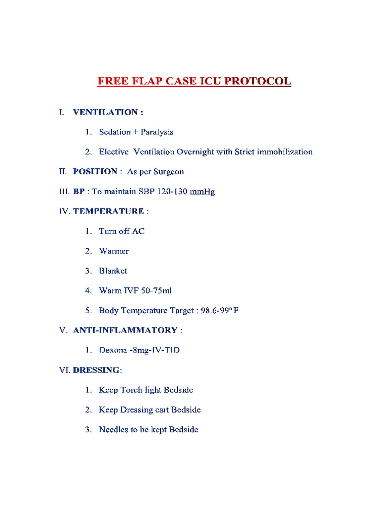 Free Flap Case Icu Protocol | PDF