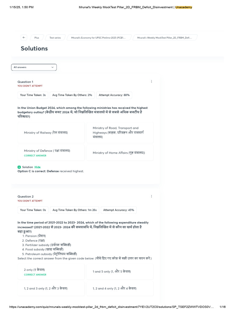 Mrunal's_Weekly_MockTest_Pillar_2D_FRBM_Deficit_Disinvestment_Unacademy ...
