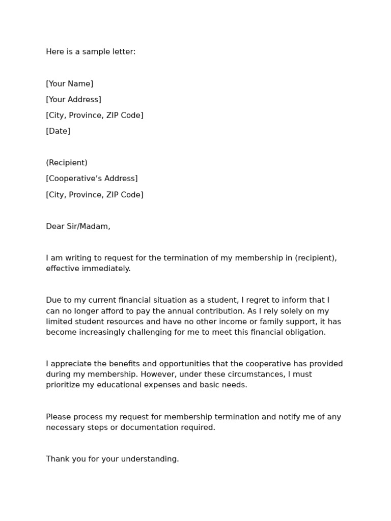 Insurance Termination Letter Sample | PDF