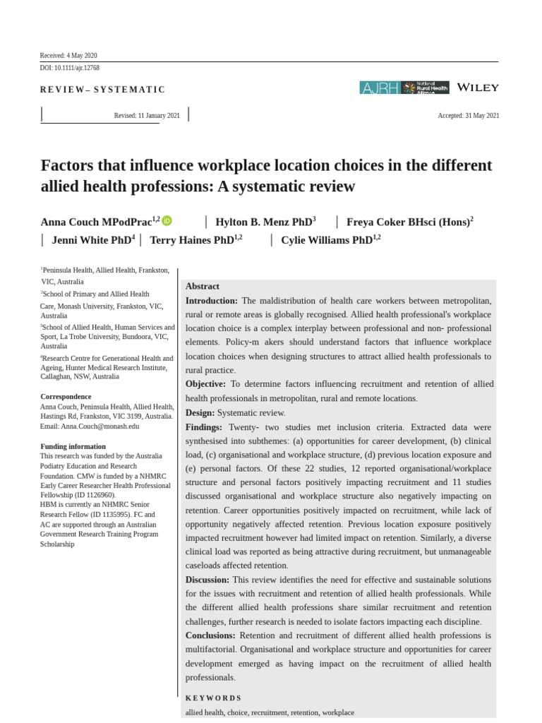 ajr.12768 | PDF | Health Professional | Chronic Condition