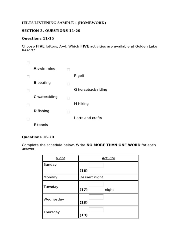 Ielts Listening Sample 1 | PDF
