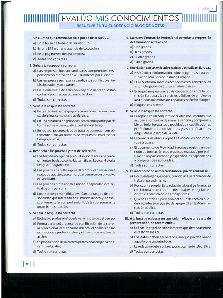 Soluciones Test FOL: Evaluación y Respuestas | PDF | Salario | Empleo
