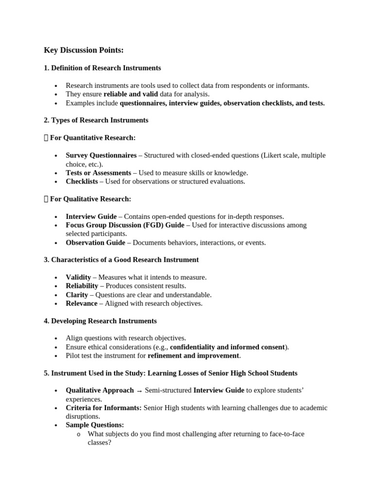 Research Instruments for Learning Losses | PDF | Survey Methodology ...