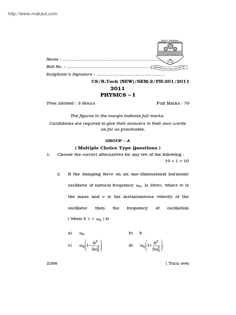 Btech 2 Sem Physics 1 2011 | PDF | Refractive Index | Laser