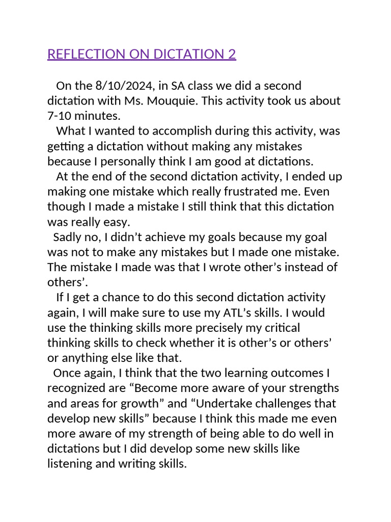 Reflection On Dictation 2 2 | PDF