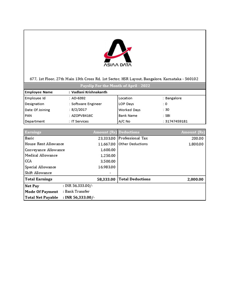 Asia Data Payslip Apr | PDF