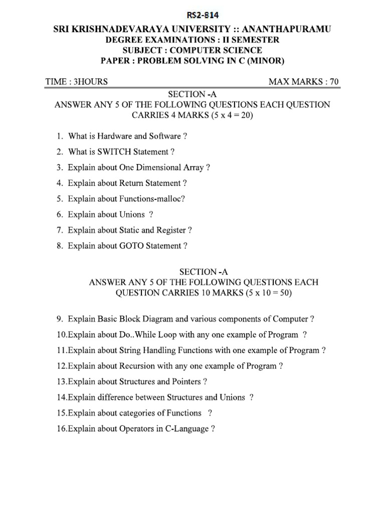 Problem Solving in C (Minor) | PDF