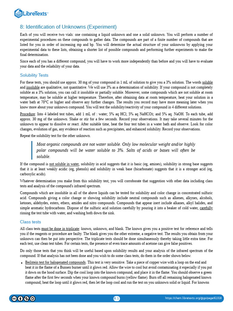 8__Identification_of_Unknowns_(Experiment) | PDF | Aldehyde | Amine