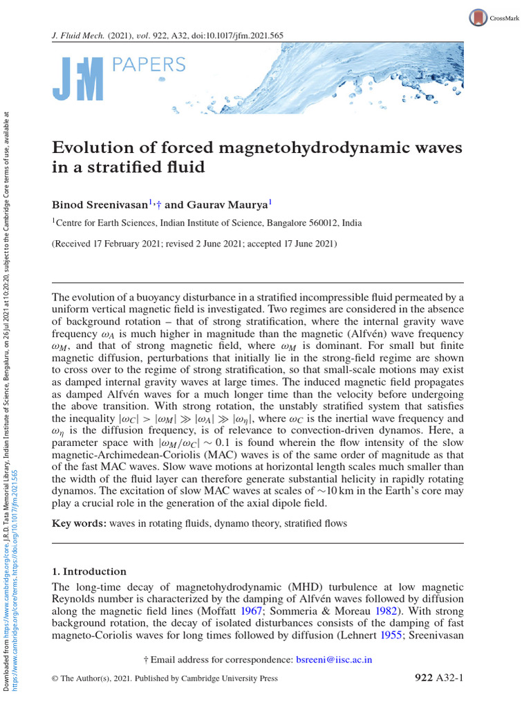 evolution-of-forced-magnetohydrodynamic-waves-in-a-stratified-fluid | PDF | Magnetohydrodynamics ...