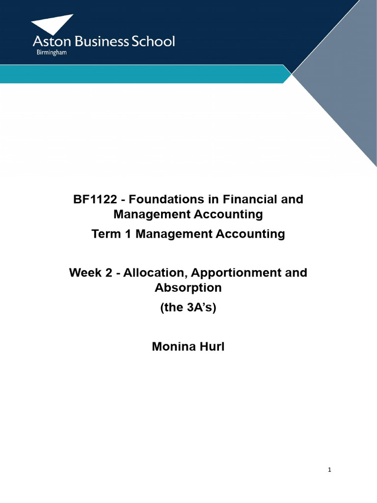 2022 Allocation, Absoprtion & Apportionment | PDF | Cost | Management ...