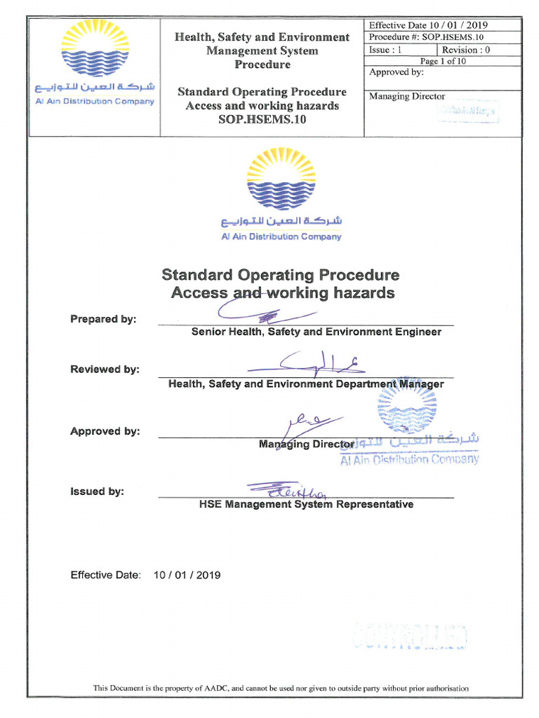 10.SOP. Access and Working Hazards | PDF
