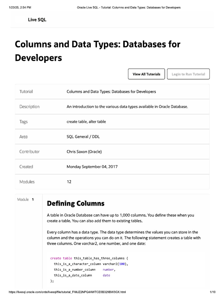 SQL2 - Columns and Data Types | PDF