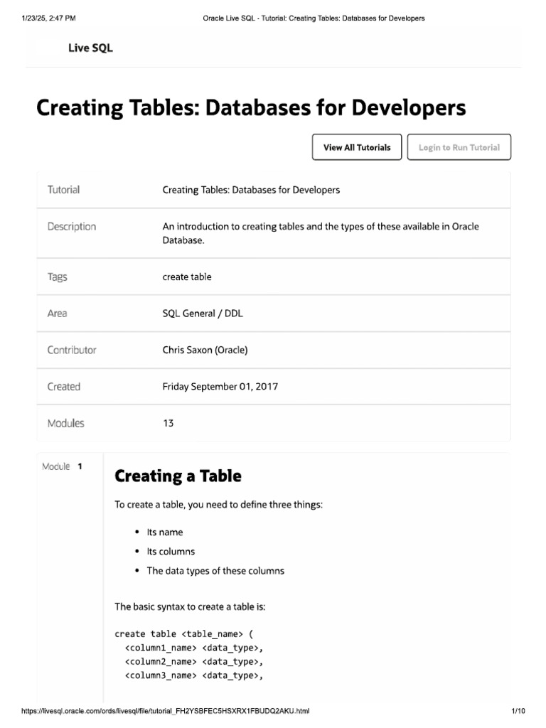 SQL3 - Creating Tables | PDF
