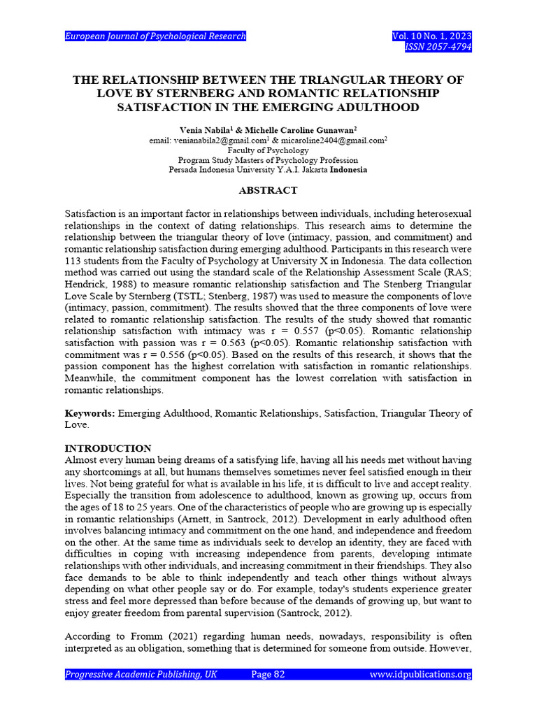 Full Paper THE RELATIONSHIP BETWEEN THE TRIANGULAR THEORY OF LOVE BY ...