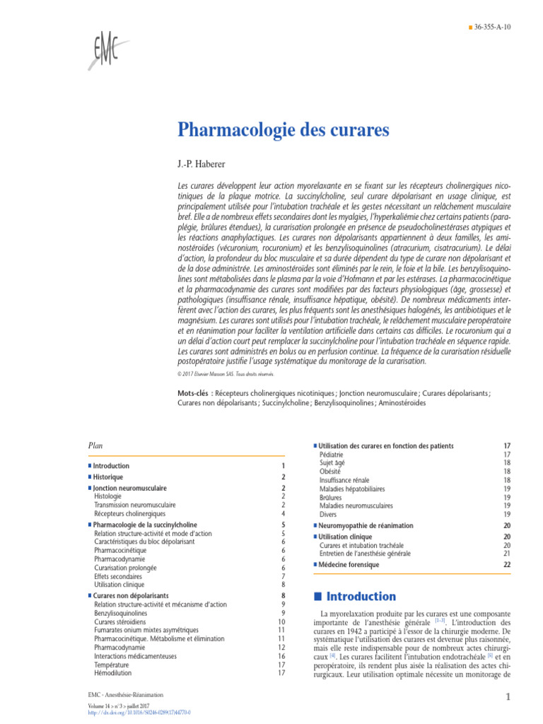Pharmacologie des curares en anesthésie | PDF | Acétylcholine | Synapse