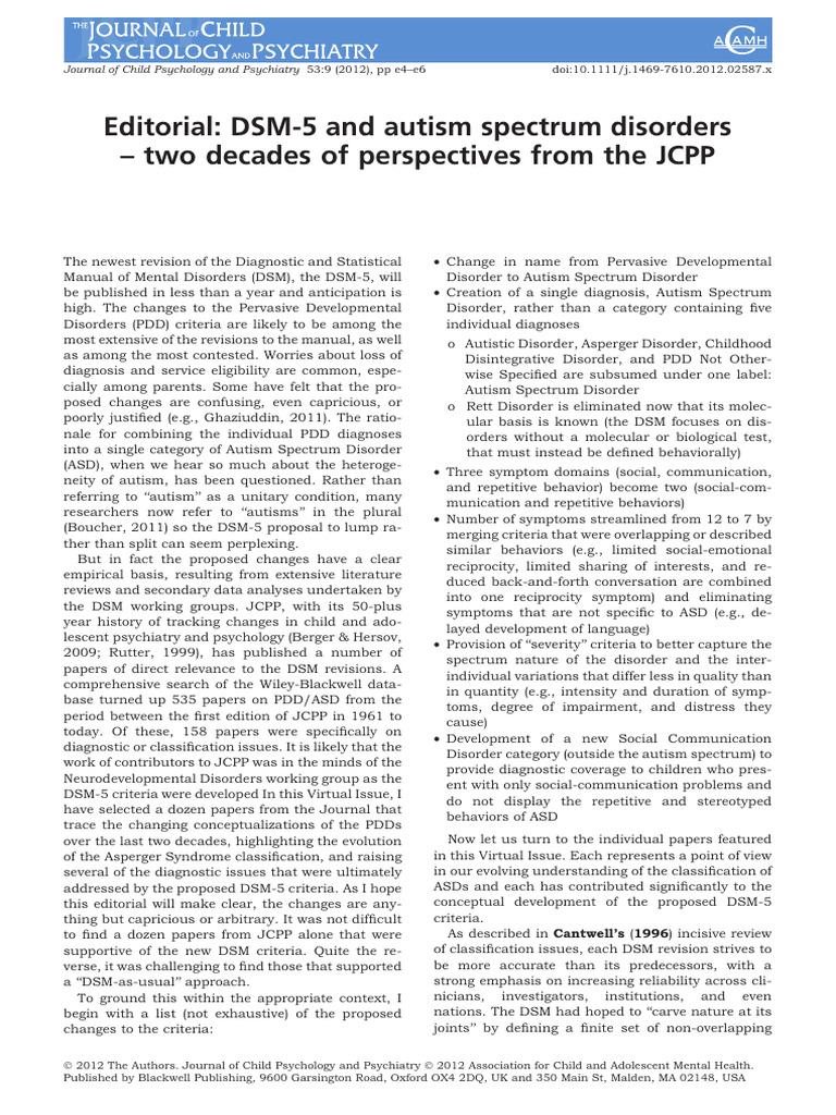 Child Psychology Psychiatry - 2012 - Ozonoff - Editorial DSM 5 and ...