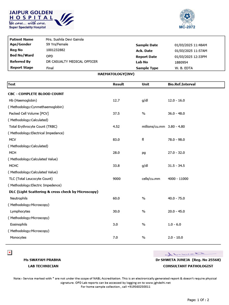 Complete Blood Count Report Summary | PDF | White Blood Cell | Immunology