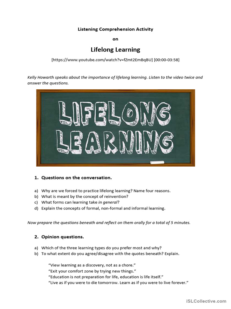 Lifelong Learning - Listening Comprehension + Speaking (B2) | PDF