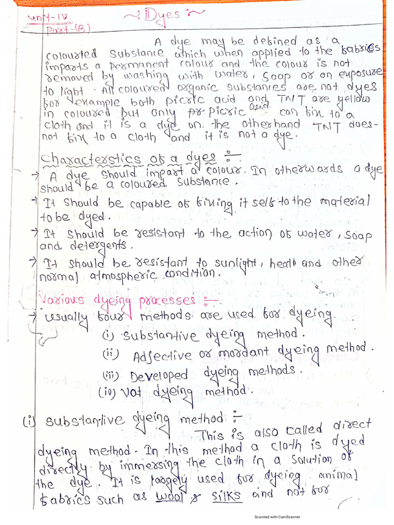 Cc14 Unit 4 Part (B) ..Dyes | PDF