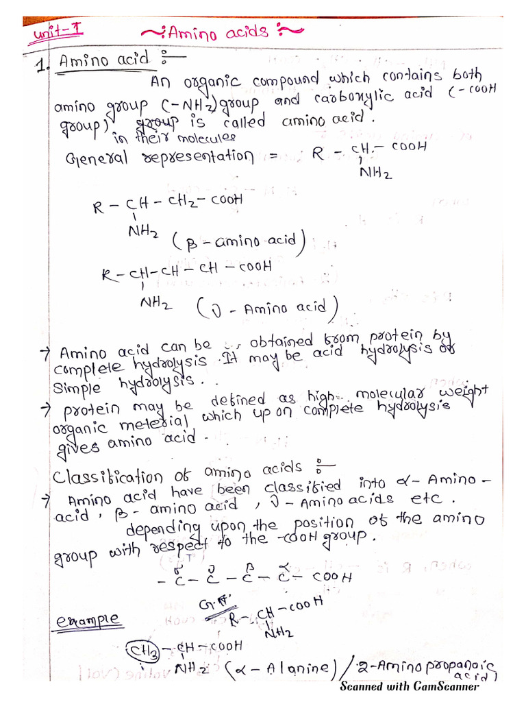 Amino Acid, Peptide, Protein (Unit-1) | PDF