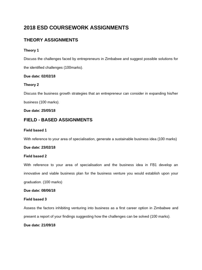 2018 Esd Coursework Assignments | PDF