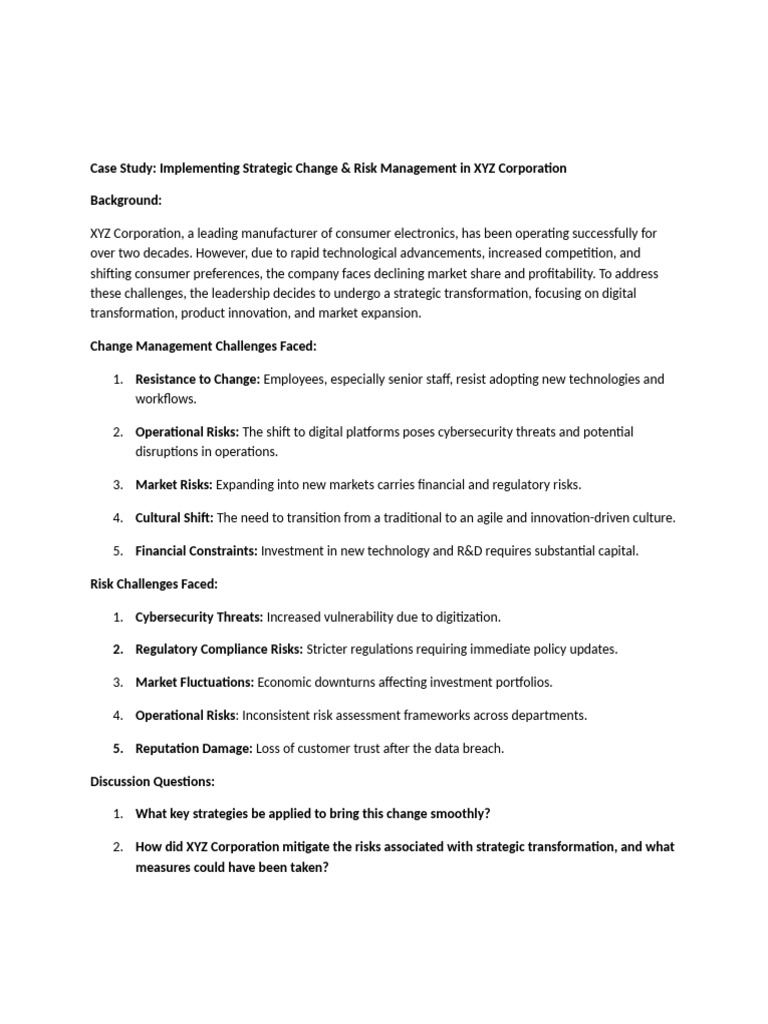 Change and Risk Case Study | PDF