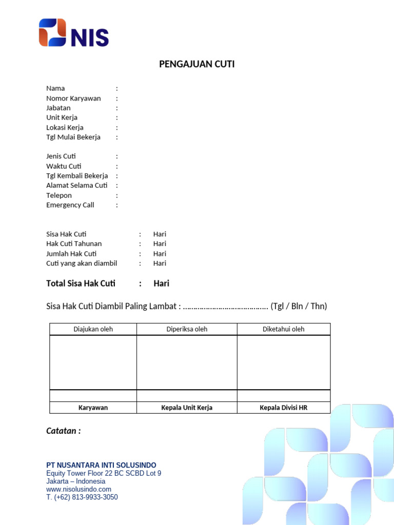 Form Cuti Karyawan NIS | PDF