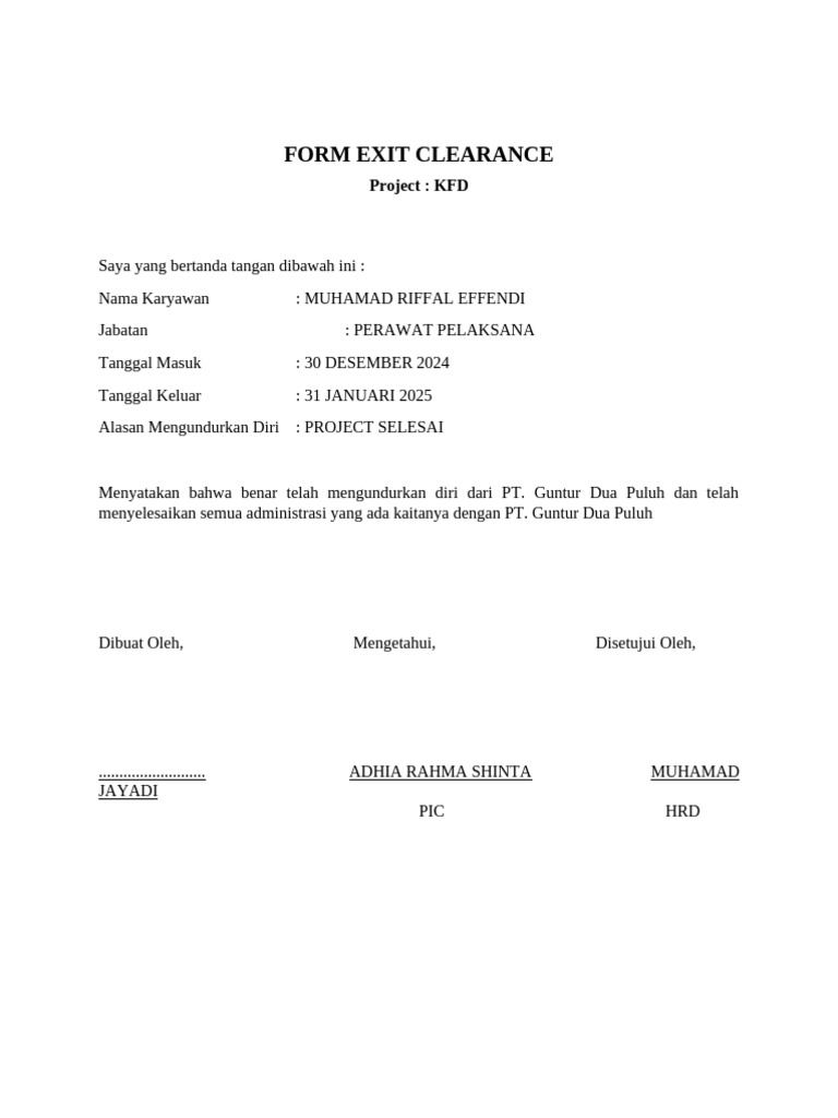 Form Exit Clearance | PDF