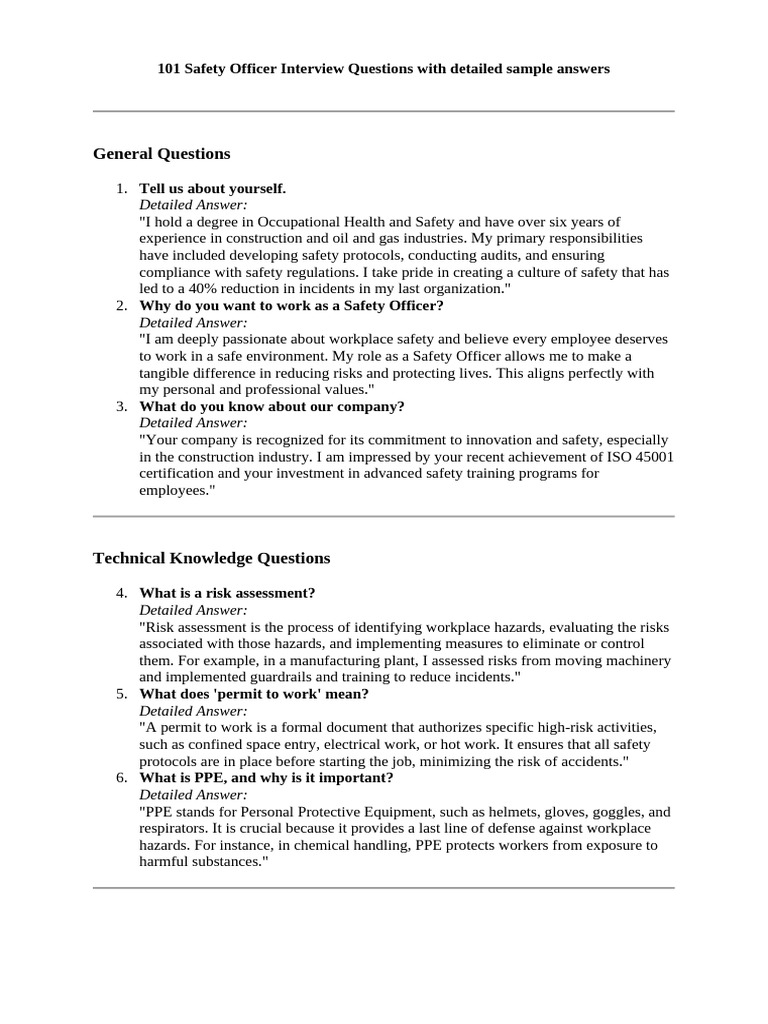 Safety Officer Interview Q&A Guide | PDF | Personal Protective ...