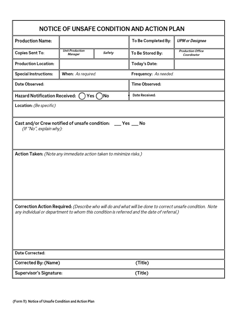 Form 11 - Notice of Unsafe Condition and Action Plan | PDF