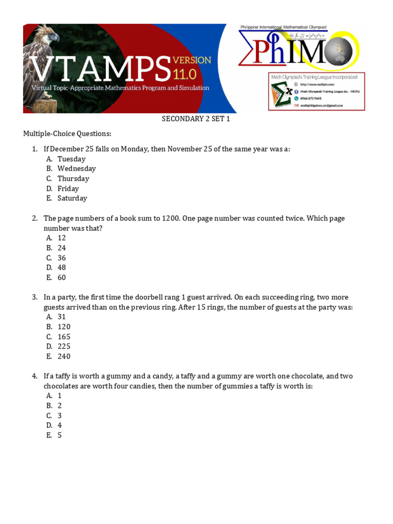 VTAMPS 11.0 Secondary 2 Set 1 | PDF | Area | Circle