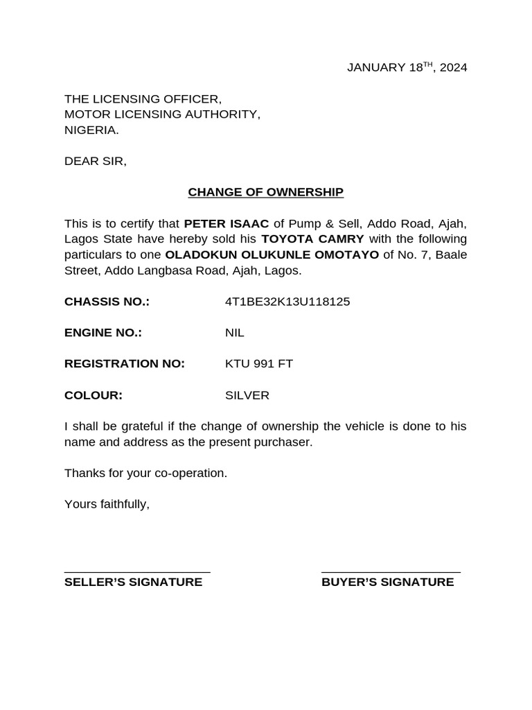 Change of Ownership - New | PDF
