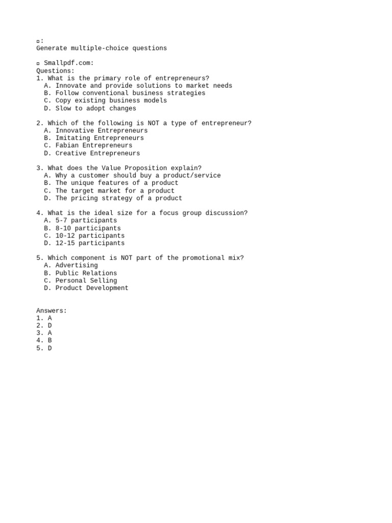 Reviewer ENTREP Generate Quiz | PDF