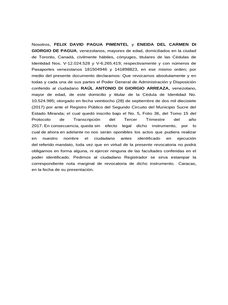 Revocatoria Porder Raul | PDF
