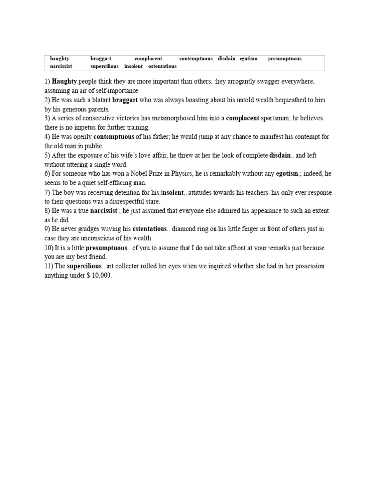 Traits of Arrogance and Disdain | PDF