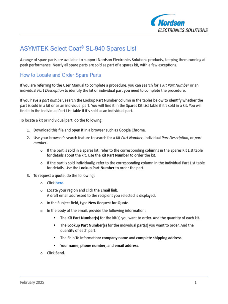 SL-940 Spare Parts Ordering Guide | PDF | Screw | Machines