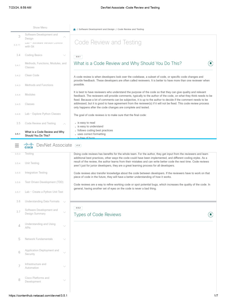 DevNet Associate - Code Review and Testing | PDF | Test Driven ...