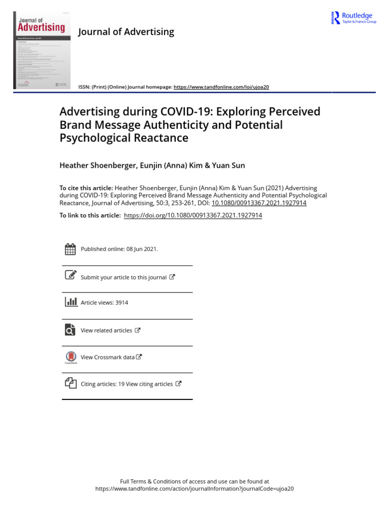 Advertising During COVID-19 Exploring Perceived Brand Message ...