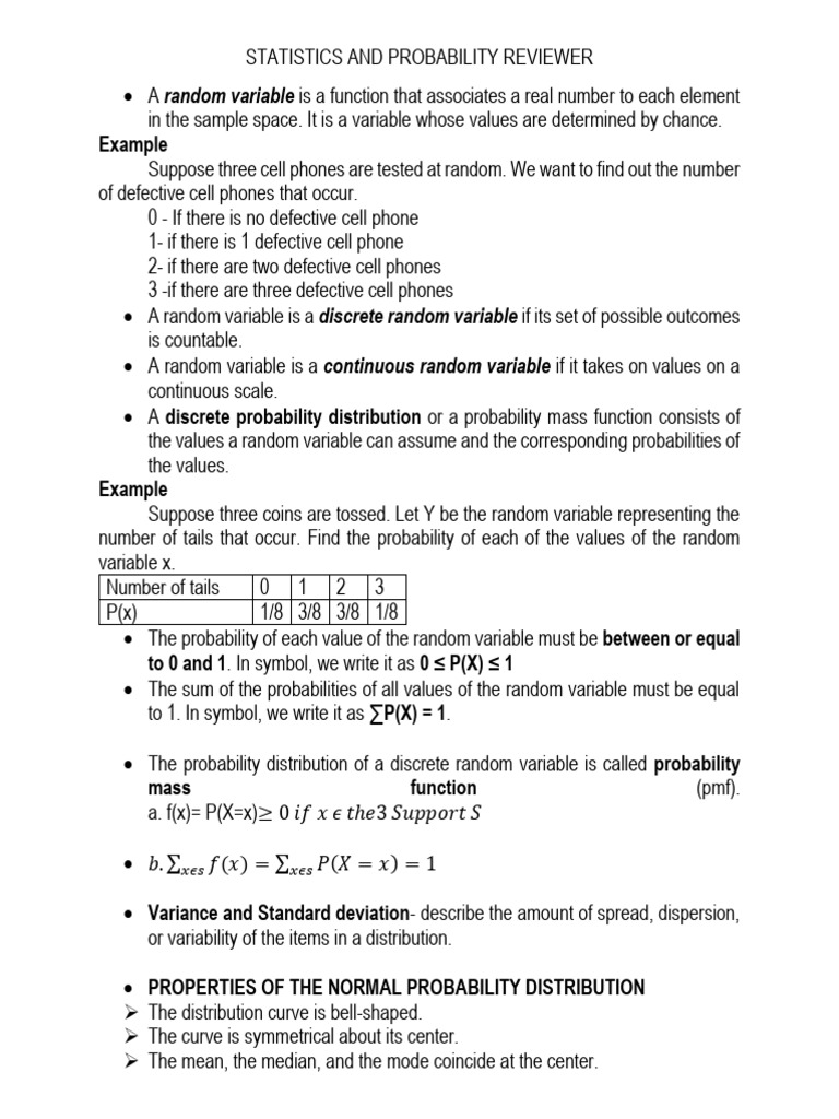 Reviewer Statistics and Probability | PDF | Random Variable | Probability Distribution