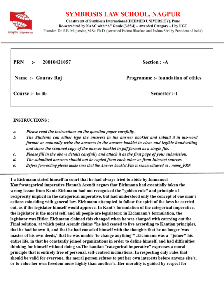 Answer Booklet Format - Google Docs Ethics | PDF | Virtue | Virtue Ethics