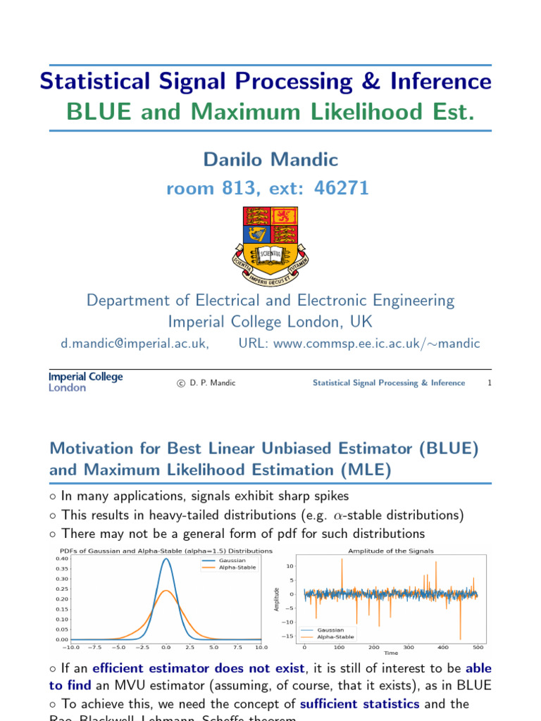 Sspi Lecture 5 Blue Mle 2025 | PDF | Estimator | Bias Of An Estimator