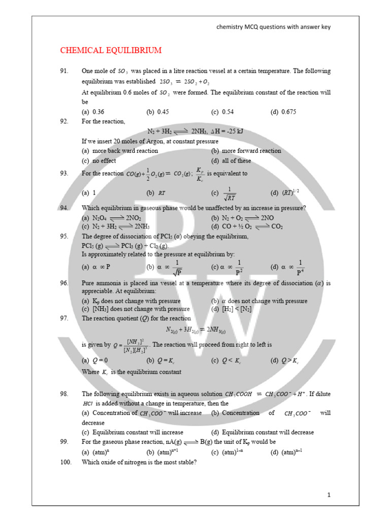 Chemical Equilibrium: SO SO SO | PDF | Chemical Equilibrium | Ammonia