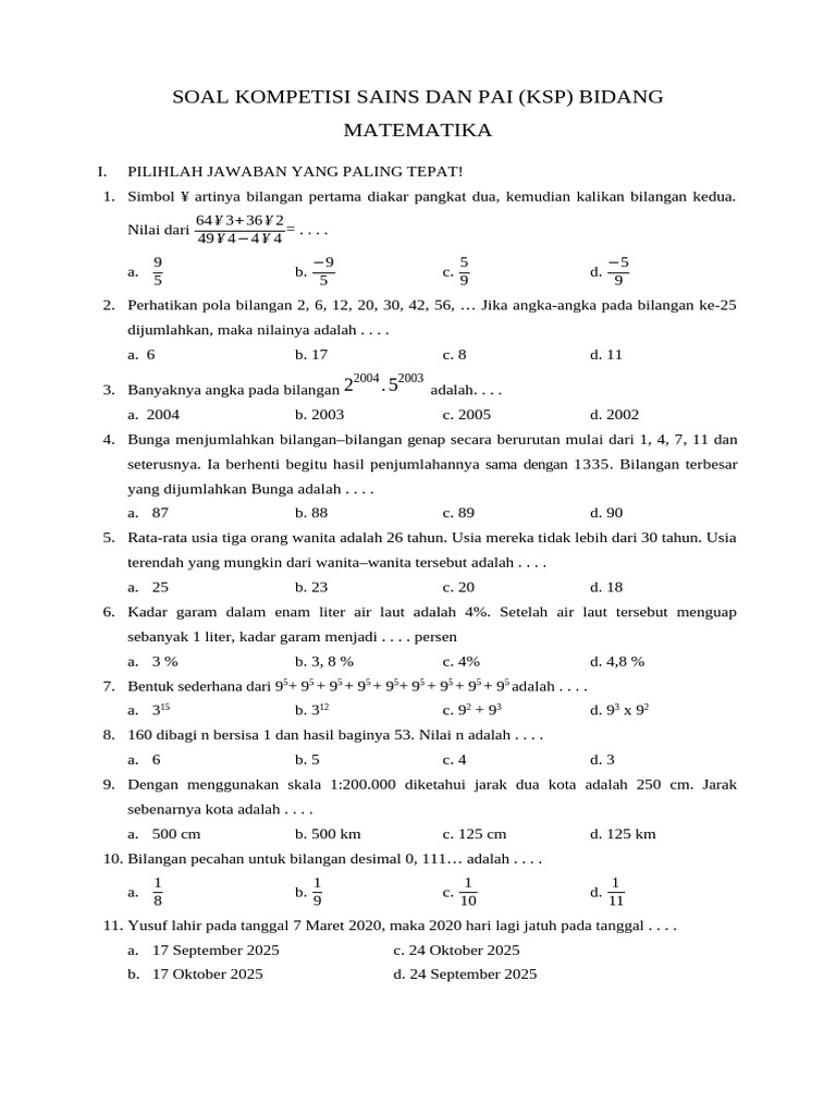 Soal KSP Matematika 2020 | PDF