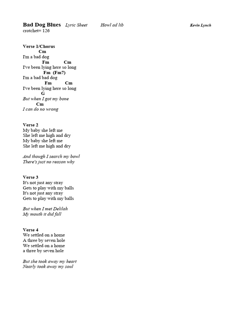 Bad Dog Blues Lyrics by Kevin Lynch | PDF