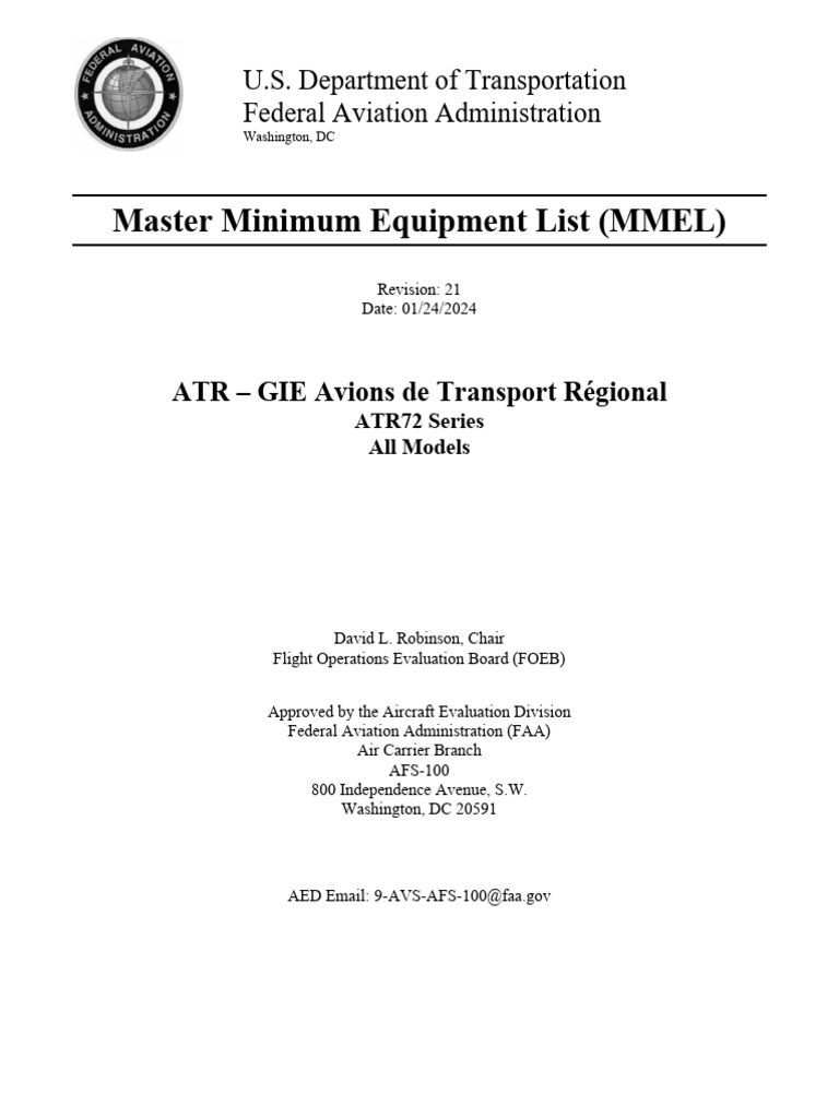 FAA MMEL ATR-72 Rev 21 | PDF | Federal Aviation Administration | Flight ...