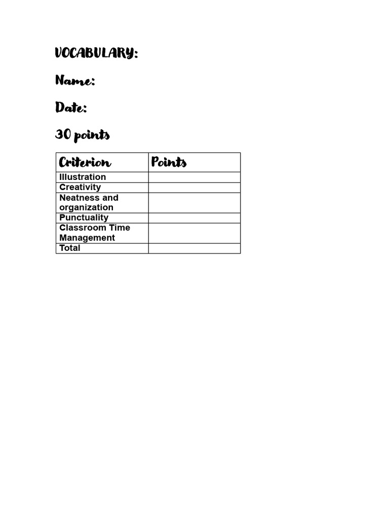 Vocabulary Assessment Rubric | PDF