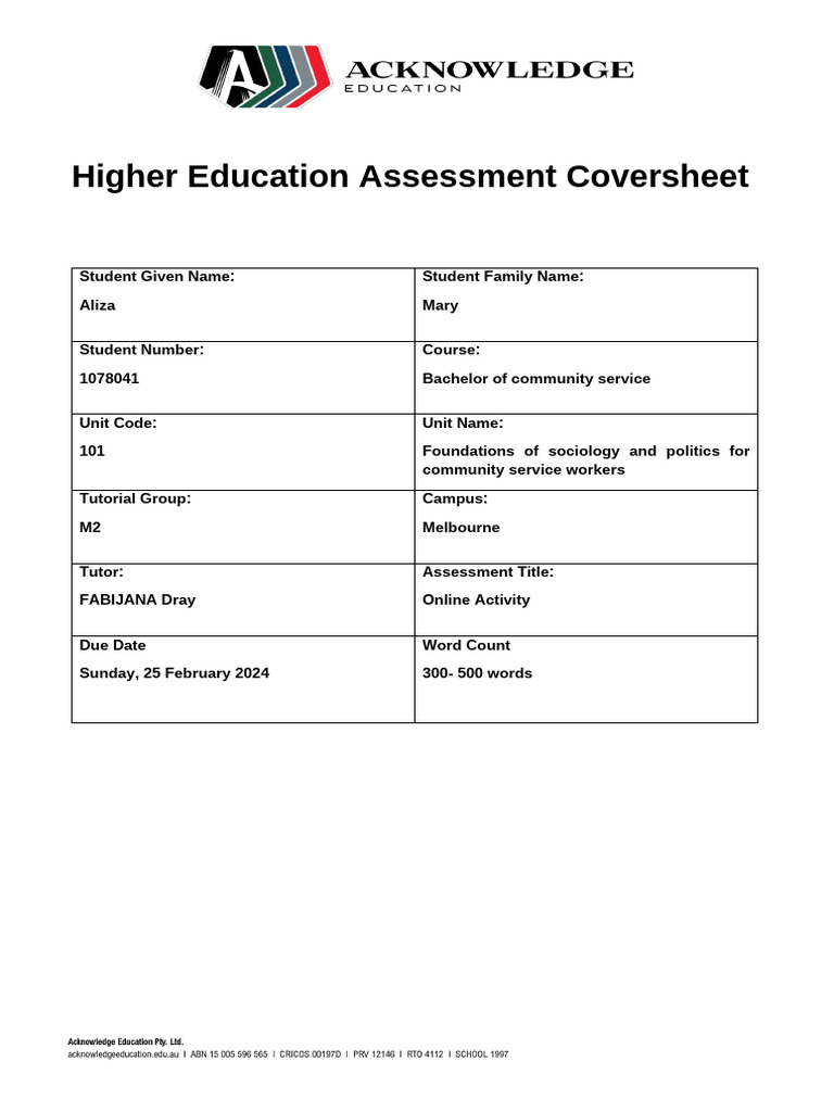 AE Assessment Coversheet Copy Copy | PDF