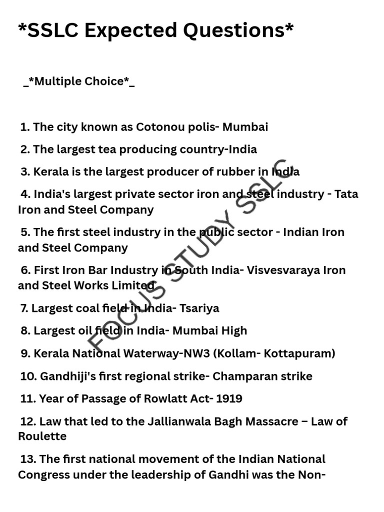 SOCIAL SCIENCE IMPORTANT MULTIPLE CHOICE QUESTIONS - Watermark | PDF ...