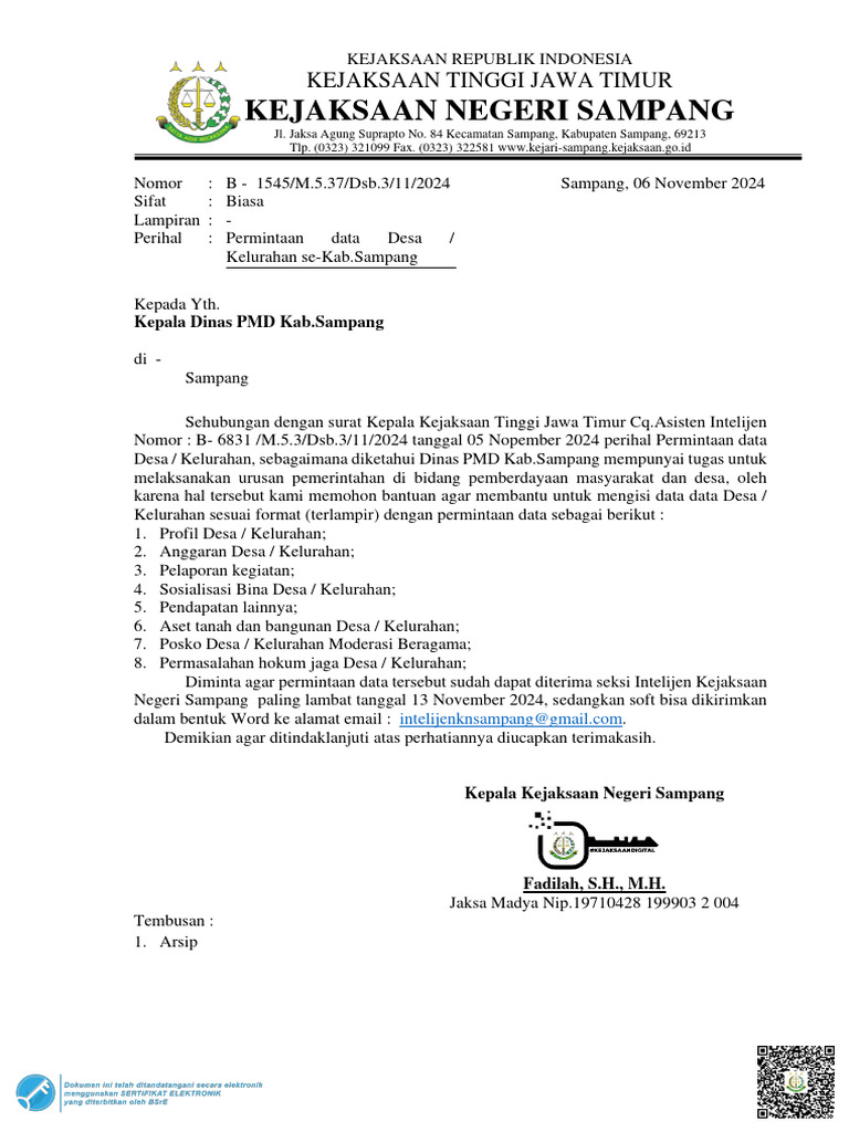 Surat Keluar DPMD Sampang | PDF