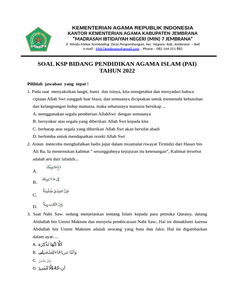 SOAL KSP PAI 2022 (1) | PDF